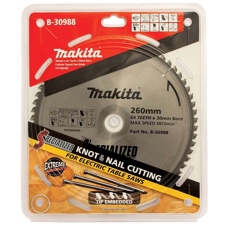 Makita 260mm 64T TCT Circular Saw Blade for Knot & Nail Cutting - Mitre ...